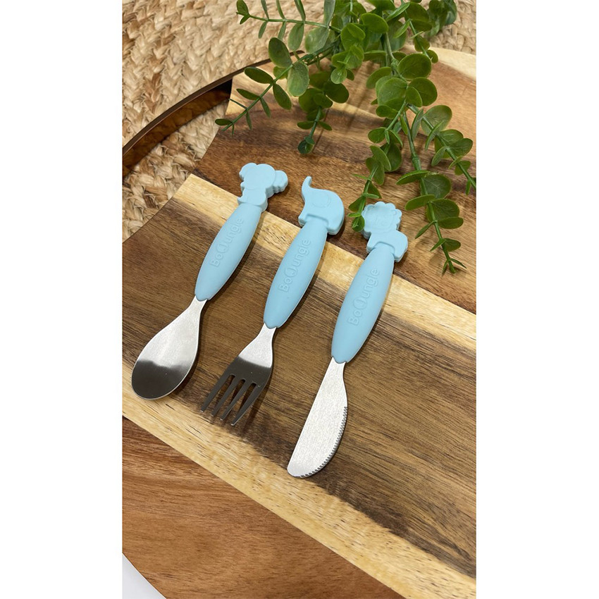 Set de couverts cuillère-fourchette-couteau silicone Bleu | Bo Jungle