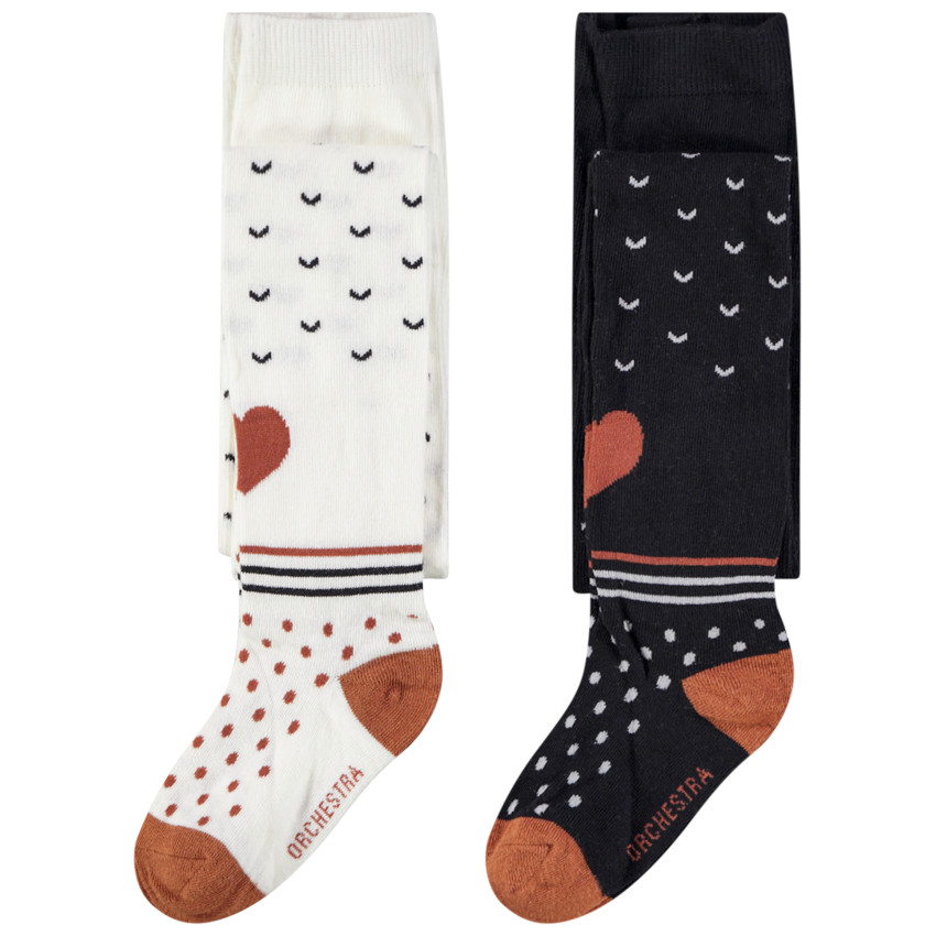 Lot de 2 collants épais en tricot imprimés fantaisie pour fille