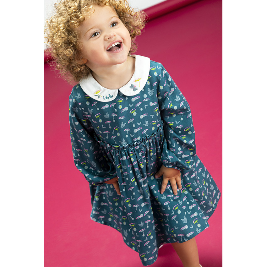 Robe à manches longues en tencel avec col claudine brodé et imprimé ...